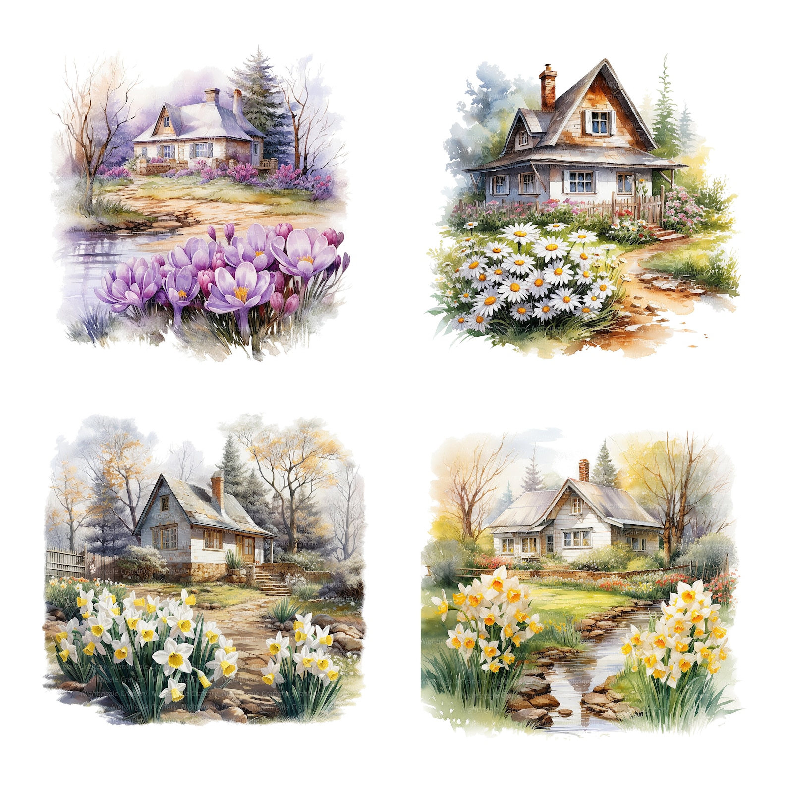 16 Floral Garden Set 2 Clipart, Garden Flowers, Printable Watercolor ...