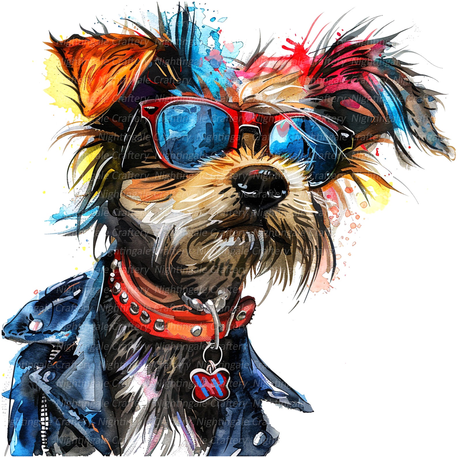 12 Dog Punk Clipart, Punk Rock Clipart, Printable Watercolor Clipart ...
