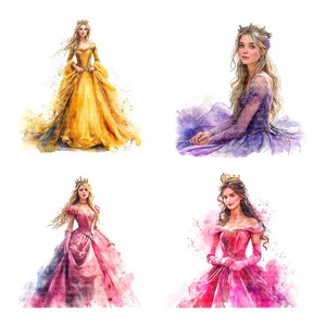 20 Princess Gowns Clipart, Princess Dresses, Printable Watercolor ...