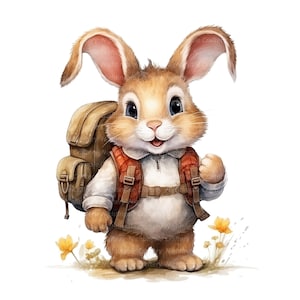 10 Bunny With Backpack Clipart, Travel Bunny, Printable Watercolor ...