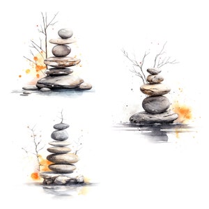 14 Zen Stones Art Clipart, Zen Poster, Printable Watercolor Clipart ...