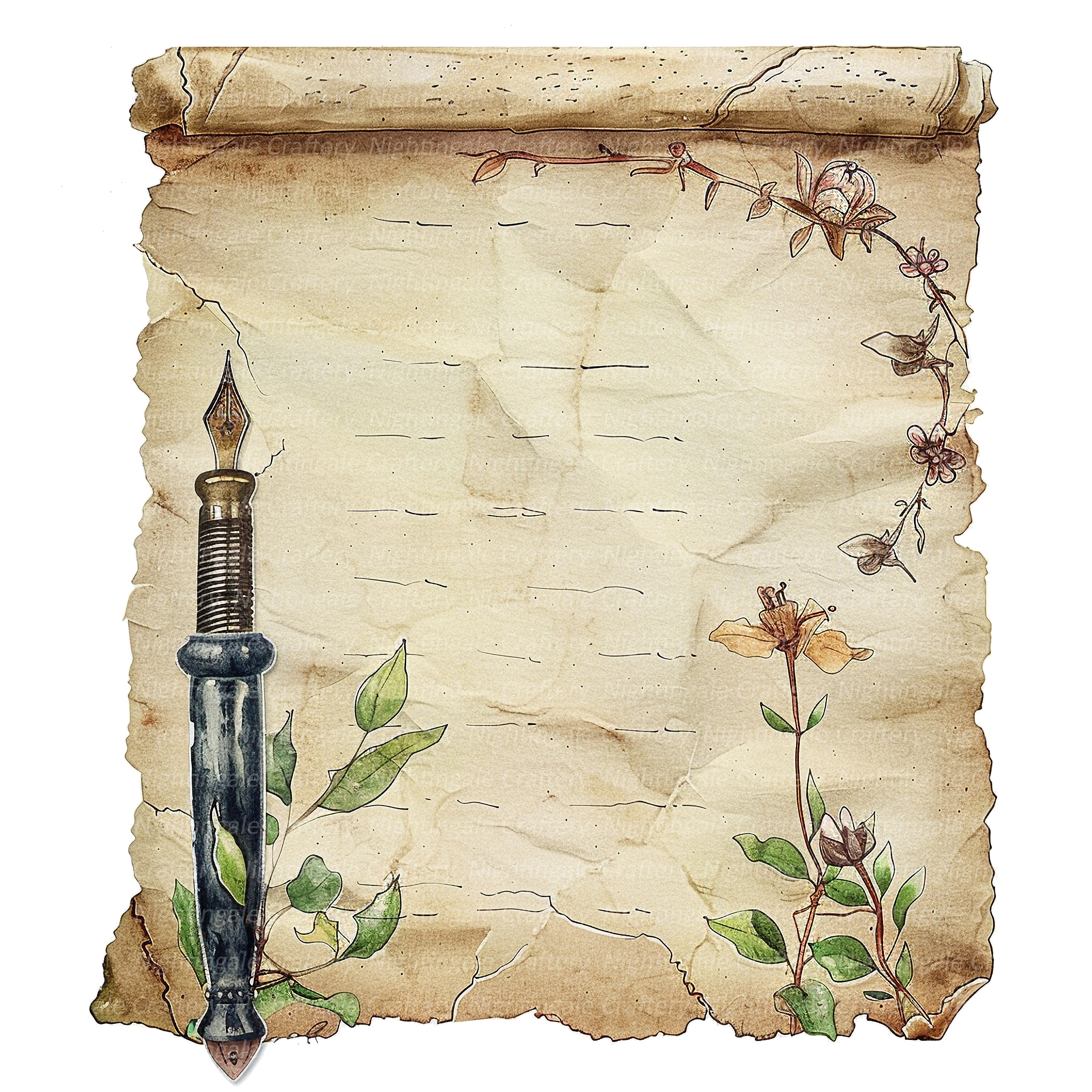 10 Vintage Scroll Clipart, Floral Old Paper, High Quality Png/jpgs ...