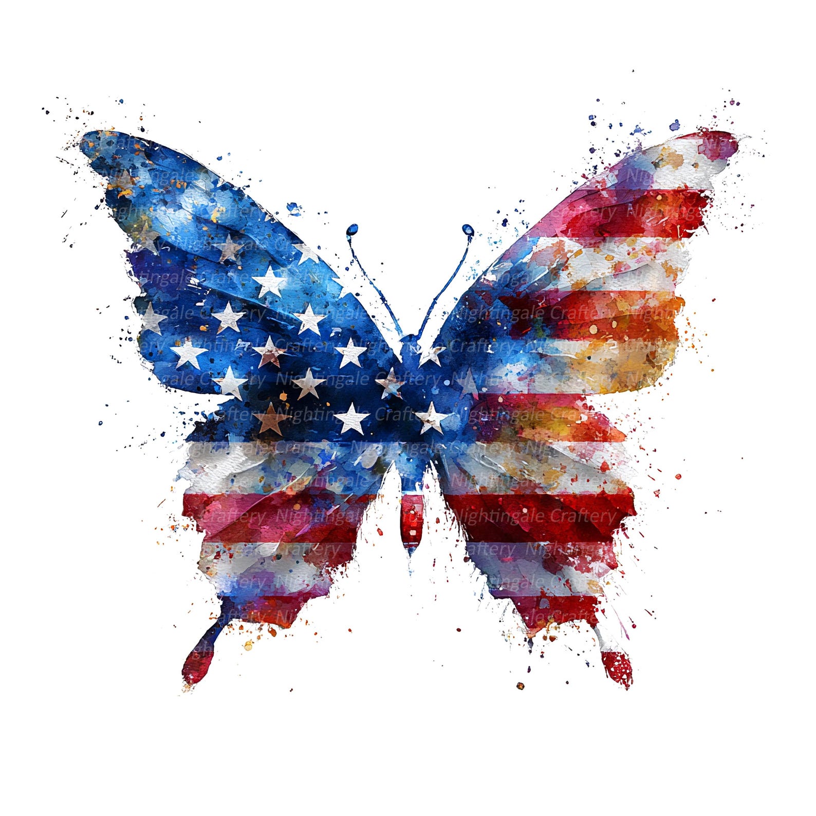 10 Patriotic Butterfly, USA Flag Clipart, Printable Watercolor Clipart ...