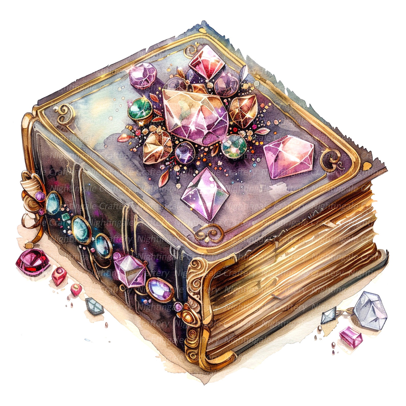 11 Jewelled Book Clipart, Magic Book Clipart, Printable Watercolor ...