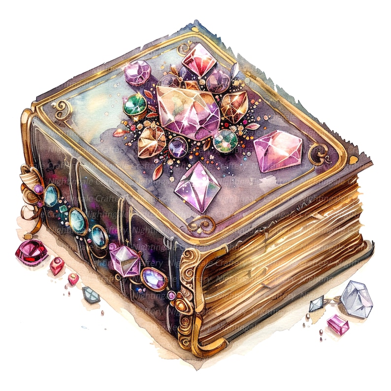 11 Jewelled Book Clipart, Magic Book Clipart, Printable Watercolor ...