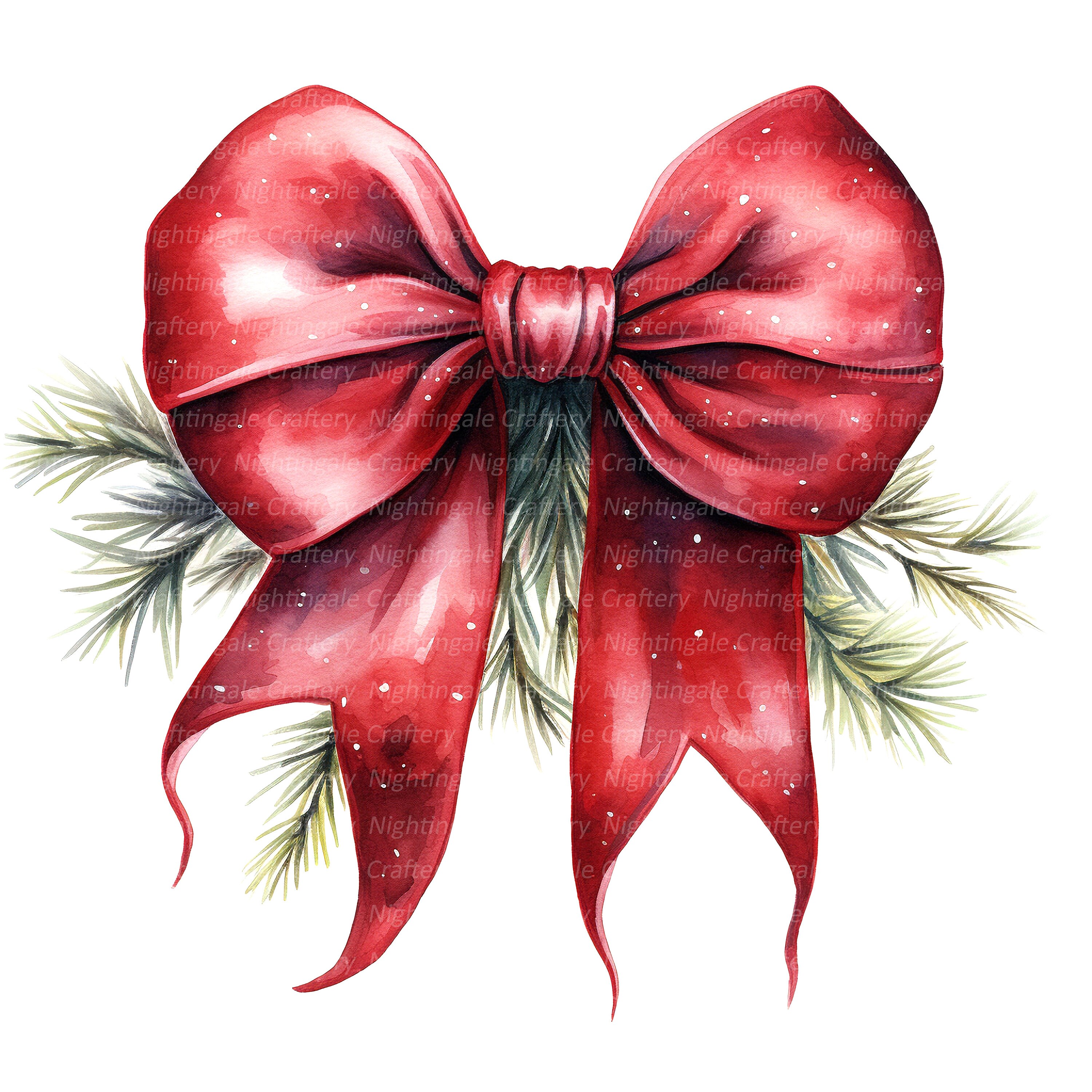10 Christmas Bow Clipart, Red Bows, Printable Watercolor Clipart, High ...