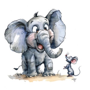 10 Elephant and Mouse Clipart, Cartoon Elephant, Printable Watercolor ...