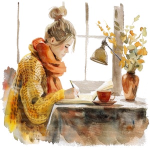 14 Woman Writing Clipart Set 2, Writer Clipart, Printable Watercolor ...