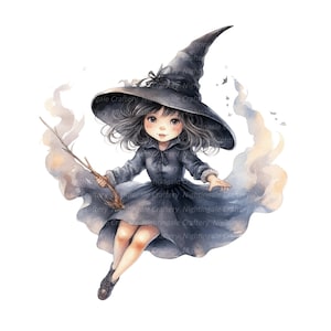 10 Little Witch Cartoon Clipart, Printable Watercolor Clipart, High ...