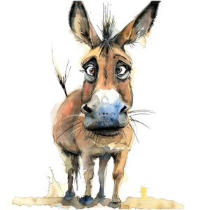 10 Cartoon Donkey Clipart, Grumpy Donkey, Printable Watercolor Clipart ...