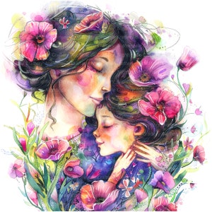 10 Floral Mother and Child Clipart, Mother's Day, Printable Watercolor ...