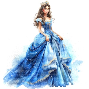 20 Princess Gowns Clipart, Princess Dresses, Printable Watercolor ...