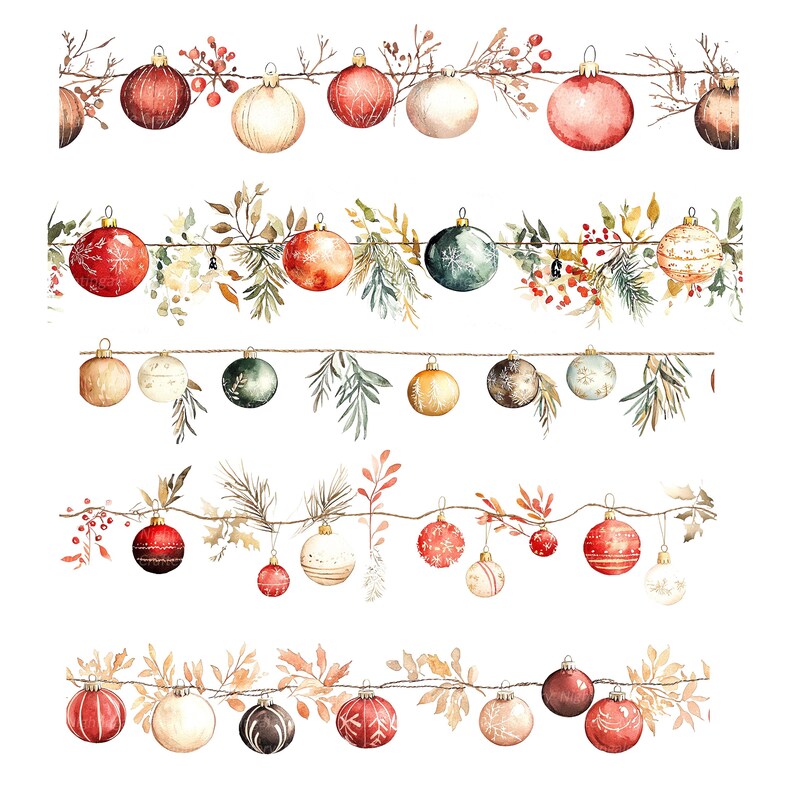 28 Christmas Vintage Garland Clipart, Seamless Border, Printable ...