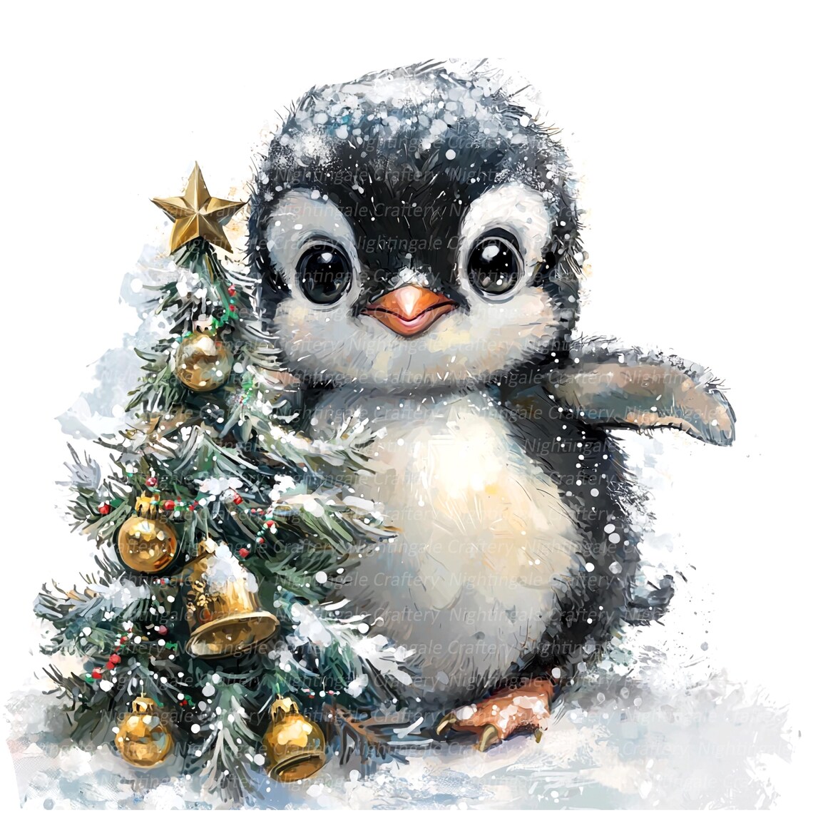 14 Christmas Penguin Clipart, Printable Watercolor Clipart, High ...