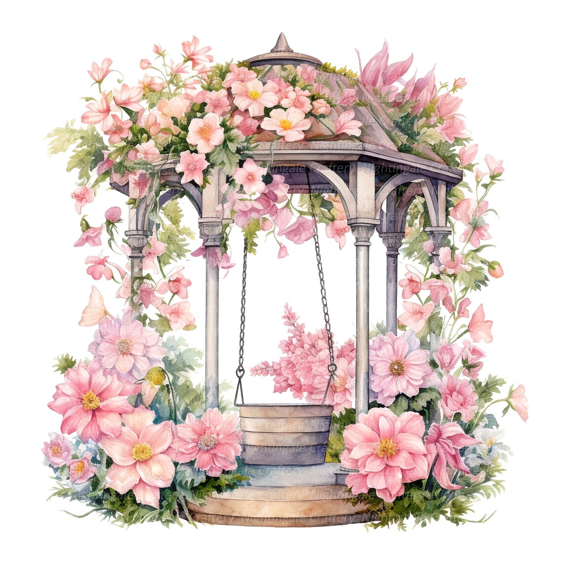 9 Floral Wishing Well Clipart, Garden Well, Printable Watercolor ...