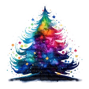 10 Abstract Christmas Tree Clipart, Rainbow, Printable Watercolor ...