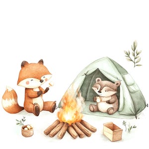 8 Animals Camping Clipart, Nursery Clipart, Printable Watercolor ...