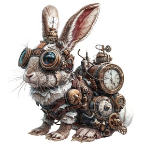 12 Steampunk Bunny Clipart, Steampunk Rabbit, Printable Watercolor ...
