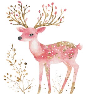 9 Pink Deer Clipart, Abstract Deer, Stag, Printable Watercolor Clipart ...