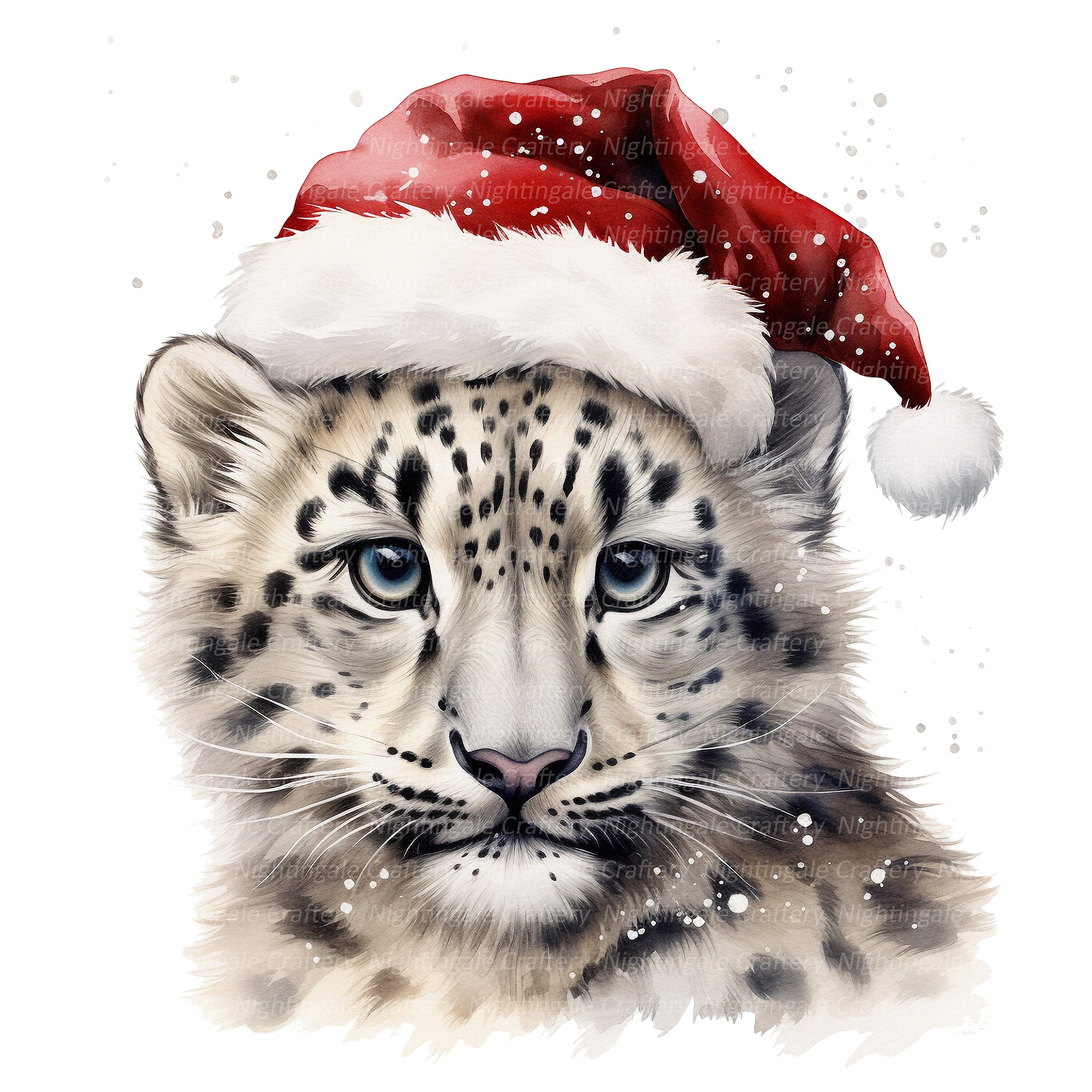 10 Snow Leopard Clipart, Christmas Leopard, Printable Watercolor ...