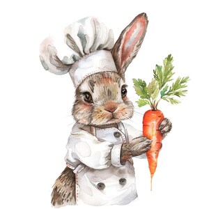 8 Bunny Chef Clipart, Cook Clipart, Printable Watercolor Clipart, High ...