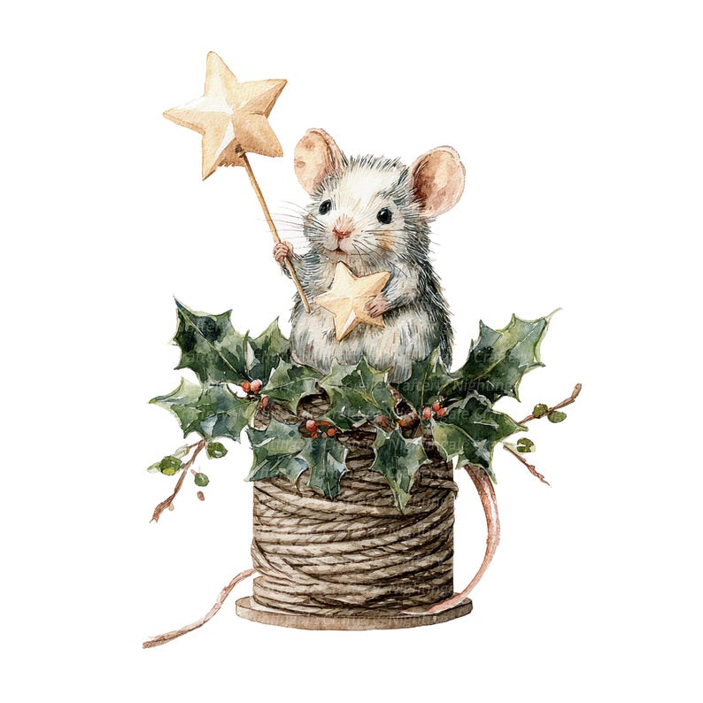 10 Christmas Mouse Clipart, Spool Clipart, Printable Watercolor Clipart ...