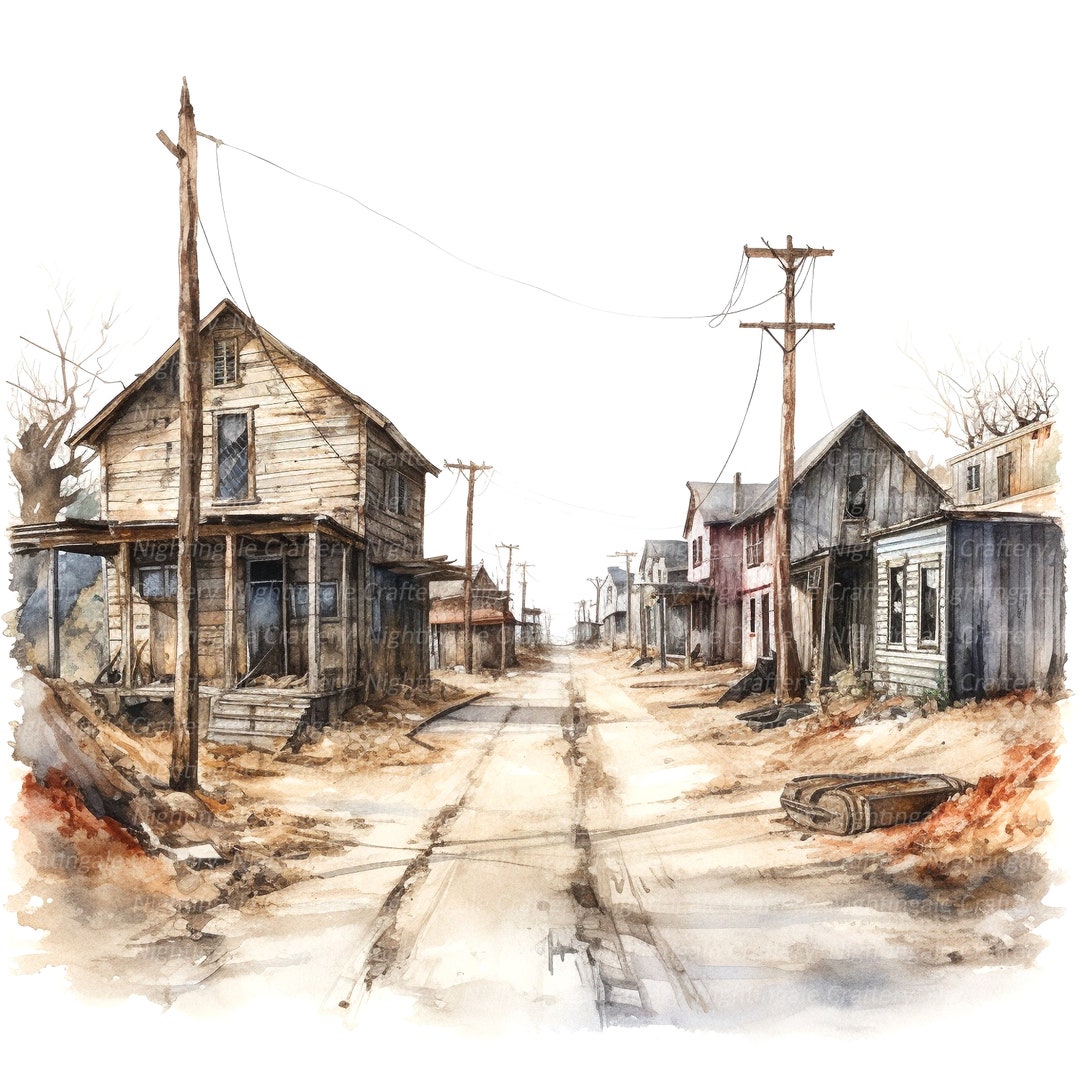 12 Abandoned Town Clipart, Printable Watercolor Clipart, High Quality ...