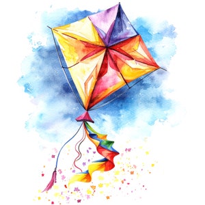 10 Kite Clipart, Kite in Sky Clipart, Kites, Printable Watercolor ...