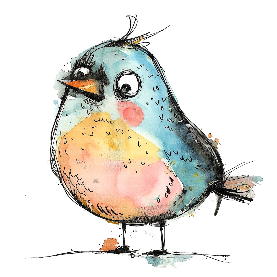 12 Whimsical Birds Clipart, Cartoon, Digital Clipart, Watercolor ...