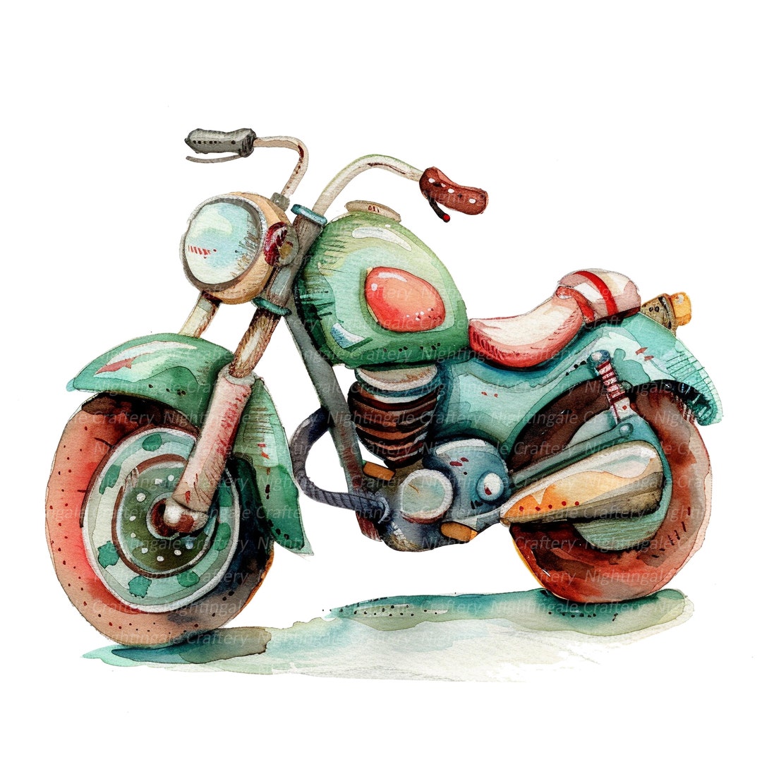 16 Cartoon Motorcycle Clipart, Motorbike Clipart, Printable Watercolor ...