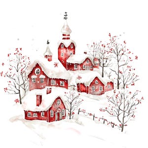 10 Christmas Village Clipart, Christmas Card Art, Printable Watercolor ...