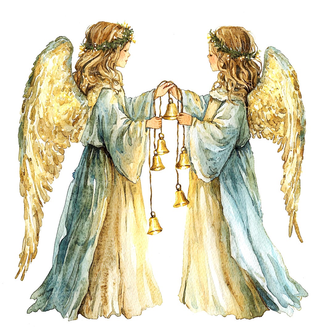 12 Angels and Bells Clipart, Christmas Angel Clipart, Digital Clipart ...