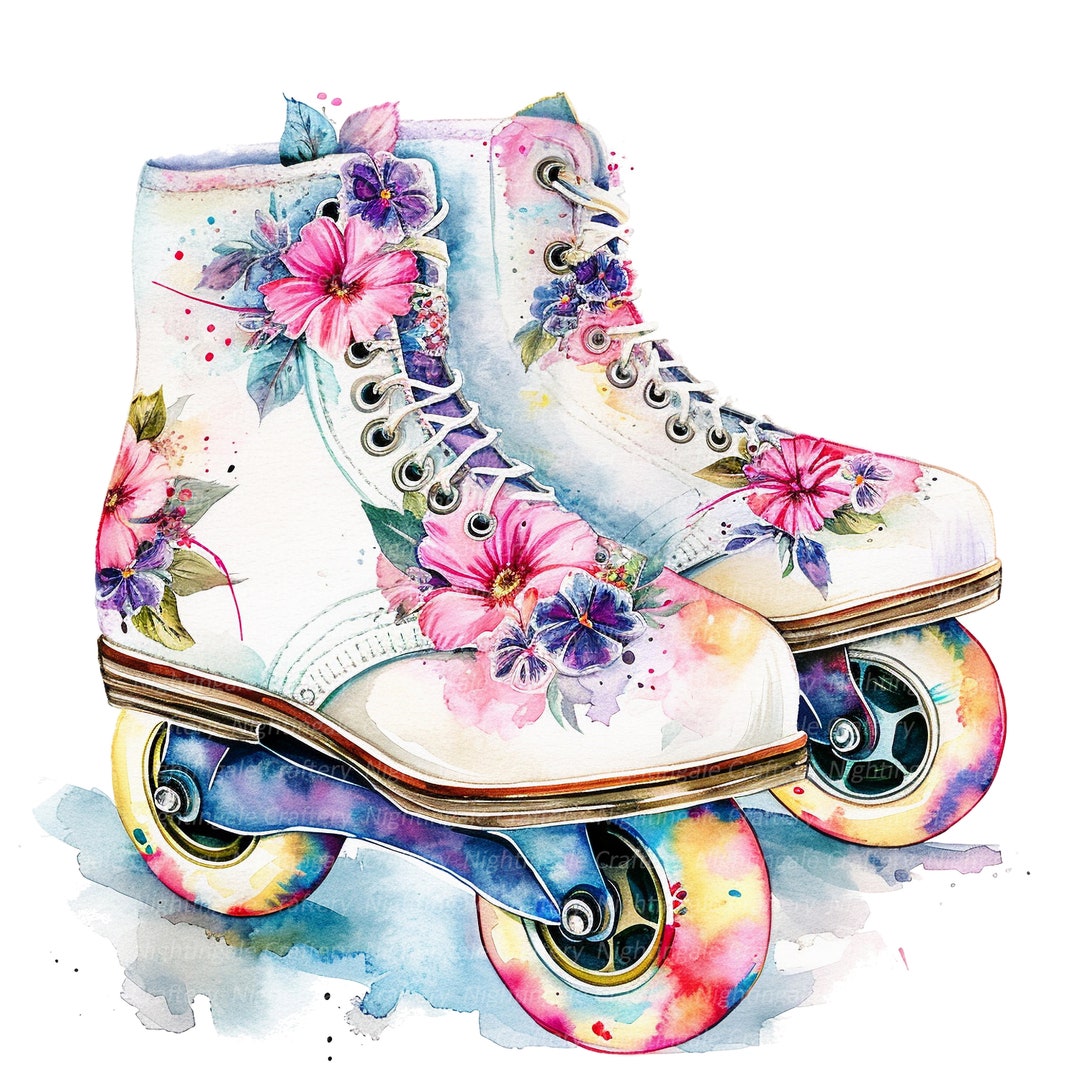 11 Floral Roller Skates Clipart, Shabby Chic, Printable Watercolor ...