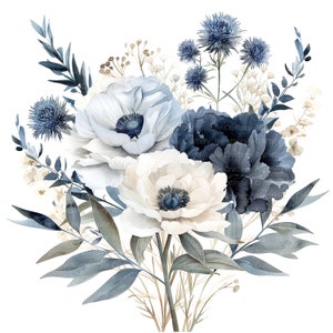 10 Blue Peonies Bouquet Clipart, Peonies Print, Printable Watercolor ...