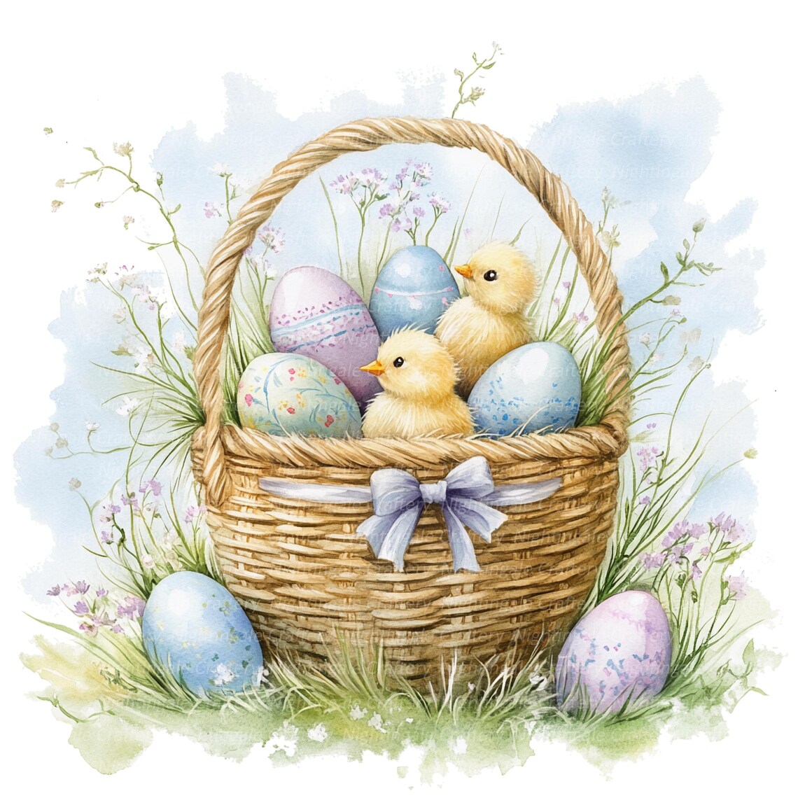 11 Easter Basket Clipart, Easter Chicks Clipart, Printable Watercolor ...