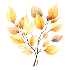 14 Autumn Leaves Boho Style Clipart, Boho Fall Printable Watercolor ...