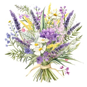 12 Lavender Bouquet Clipart, Lavender Print, Printable Watercolor ...