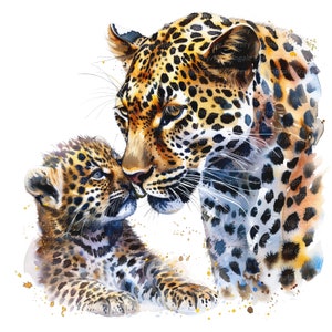 9 Leopard and Baby Leopard Clipart, Printable Watercolor Clipart, High ...