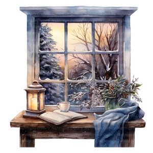 12 Snowy Christmas Window Clipart, Winter Windowsill, Printable ...