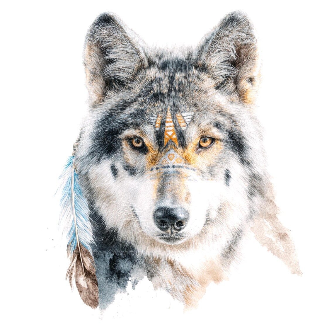 10 Tribal Wolf Clipart, Native Indian Wolf, Printable Watercolor ...