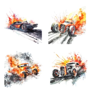 18 Drag Racing Cars Clipart, Fiery Cars, Drag Race, Printable ...
