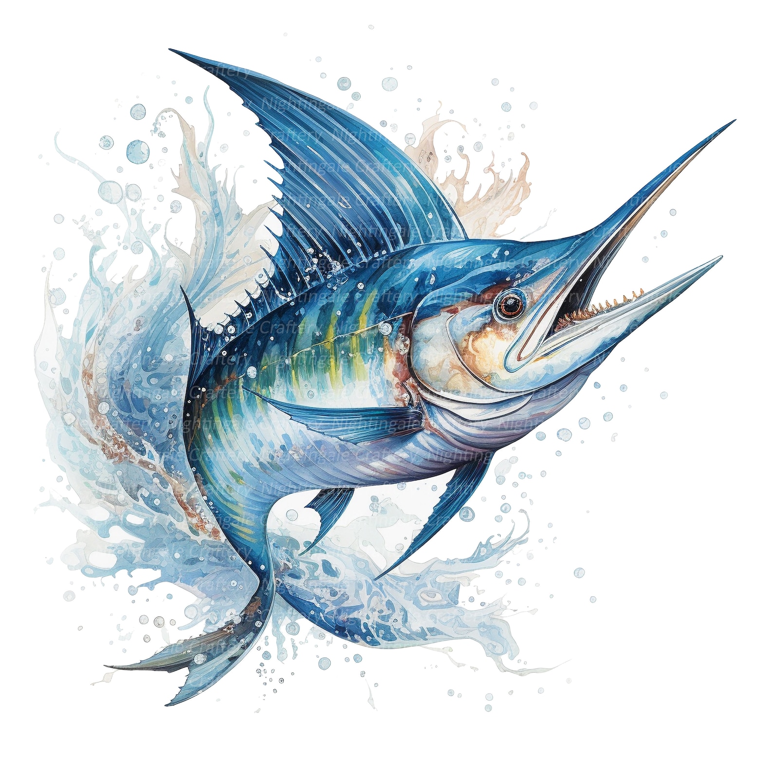 8 Swordfish Clipart, Watercolor Swordfish, Printable Watercolor Clipart ...