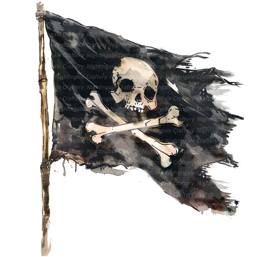 14 Pirate Flag Clipart, Jolly Roger Flag Print, Printable Watercolor ...