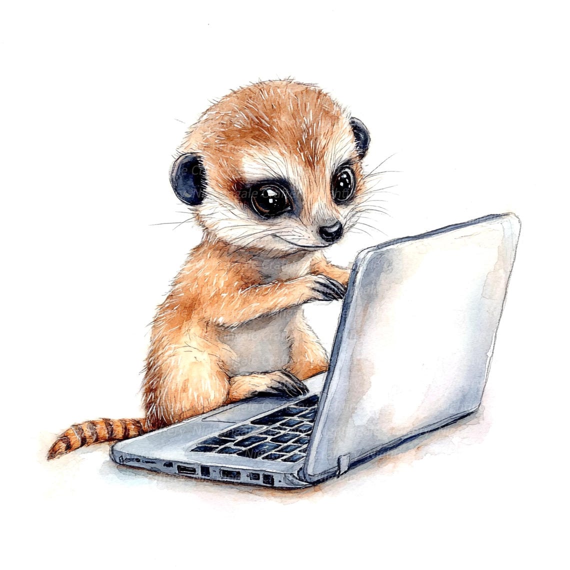 8 Meerkat and Computer Clipart, Laptop Clipart, Printable Watercolor ...