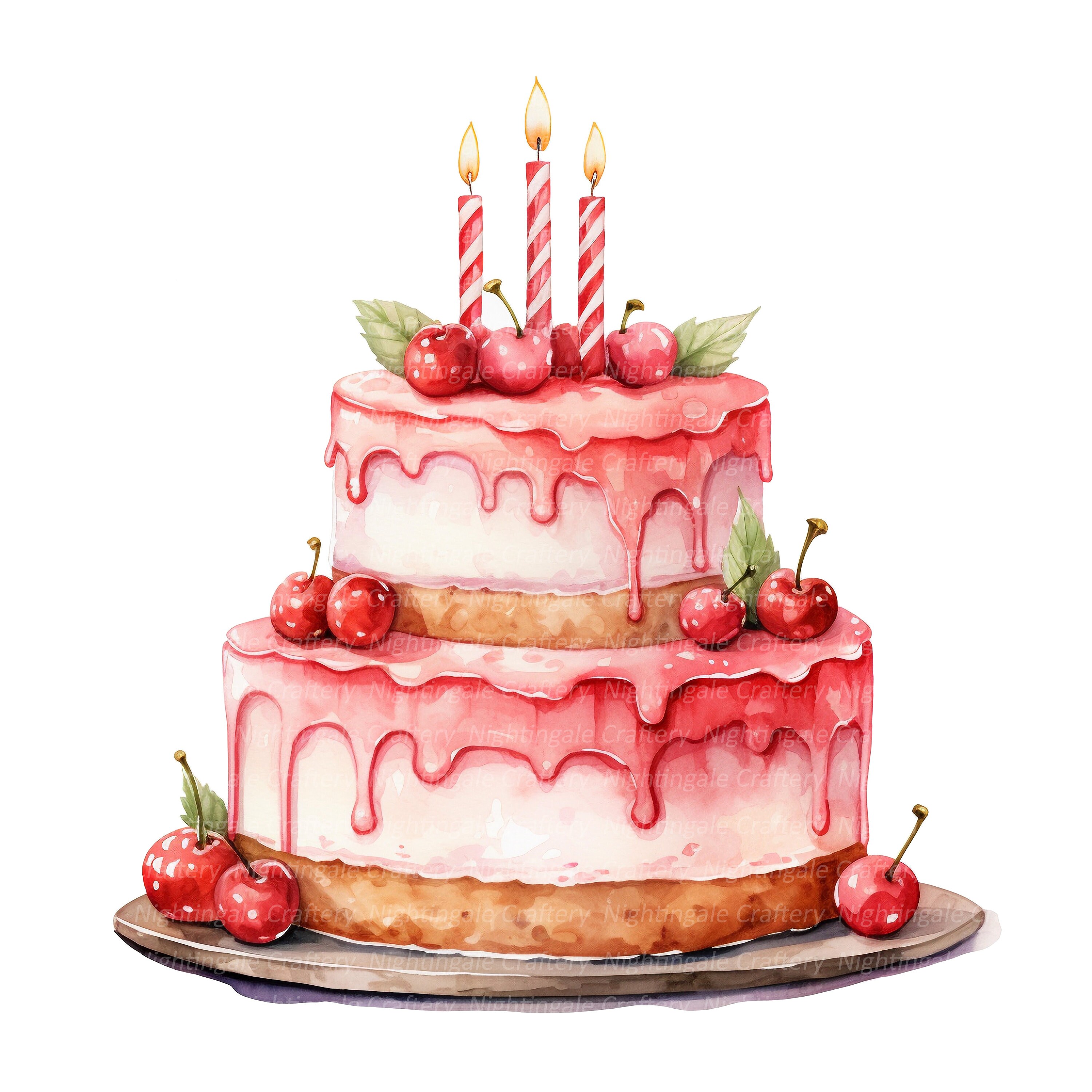 12 Tasty Birthday Cake Clipart, Cake Clipart, Printable Watercolor ...