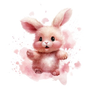 12 Pink Fluffy Bunny Clipart, Rabbit Clipart, Printable Watercolor ...