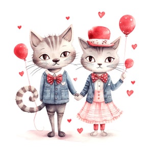 8 Cat Couple Clipart, Romantic Cats Clipart, Printable Watercolor ...