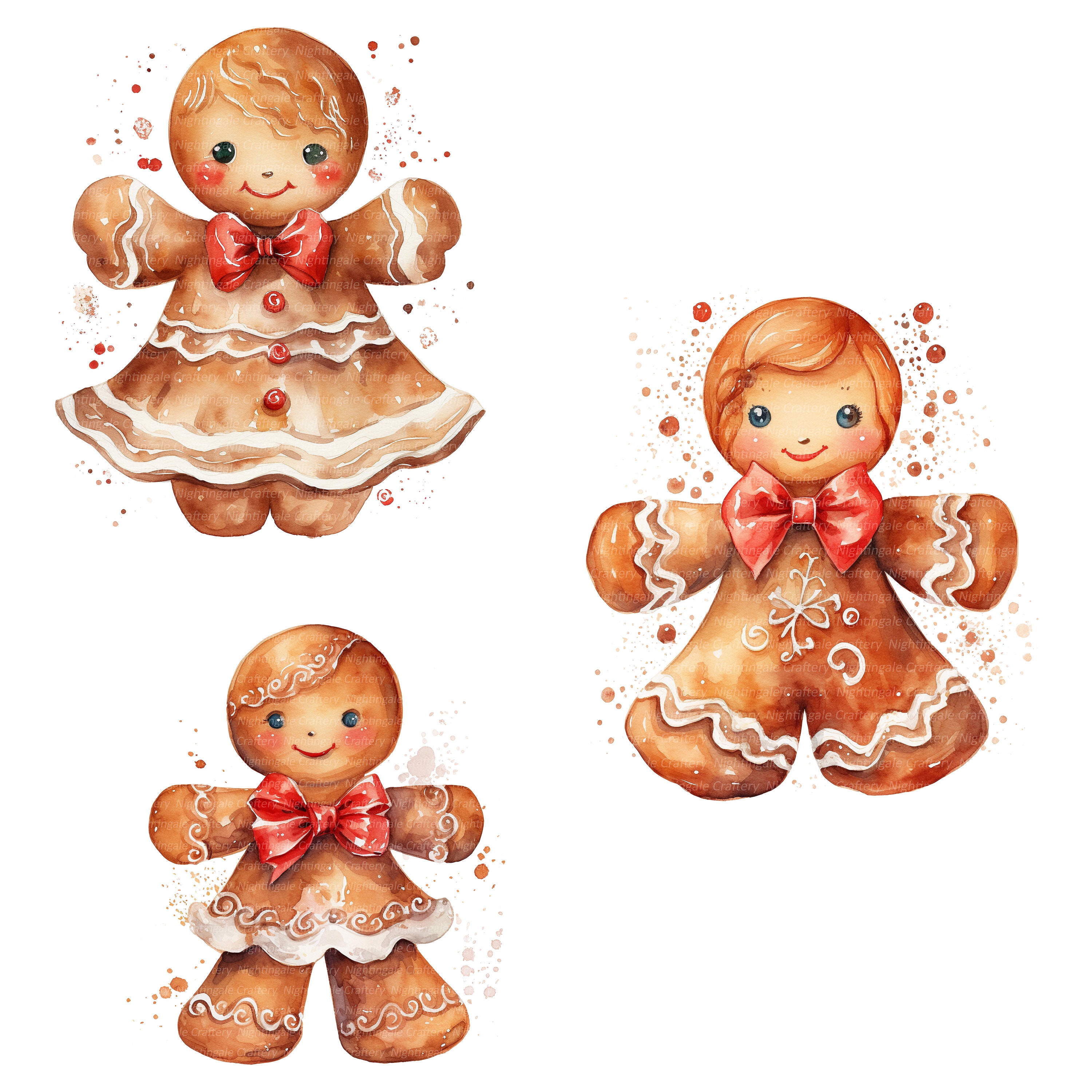 14 Gingerbread Girl Clipart, Christmas Clipart, Printable Watercolor ...
