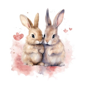 12 Bunny Love Clipart, Rabbit Clipart, Printable Watercolor Clipart, 12 ...