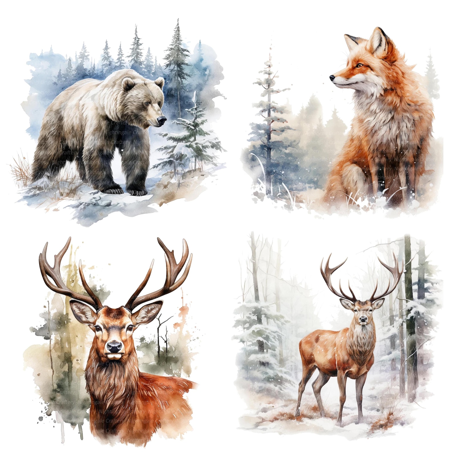 200+ Forest Animals Clipart Pack, 20 Collections, Printable Watercolor ...